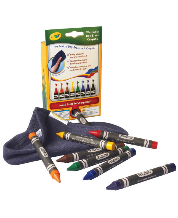 Crayola Washable Dry-Erase Crayons, Standard colors, 8-color set